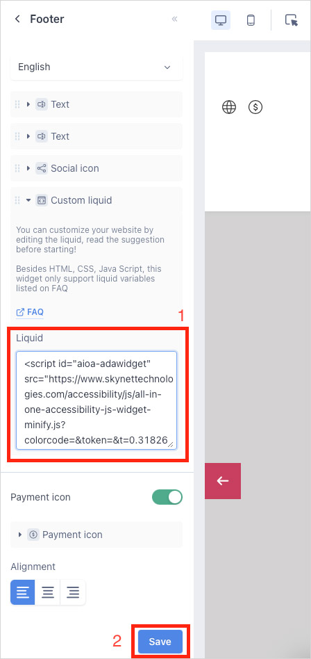 Shopware web accessibility widget installation - All In One Accessibility