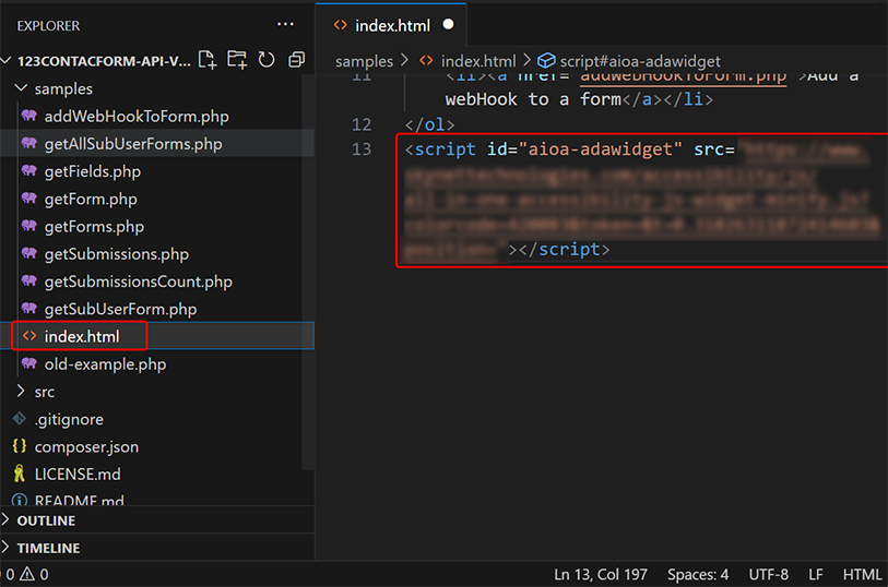 123FormBuilder web accessibility widget installation - All In One Accessibility