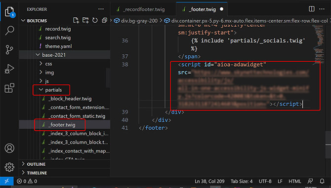 Bolt CMS web accessibility widget installation - All In One Accessibility