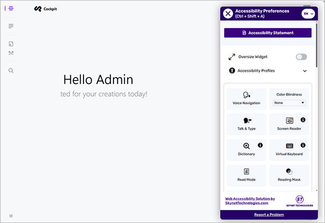 Cockpit web accessibility widget installation - All In One Accessibility