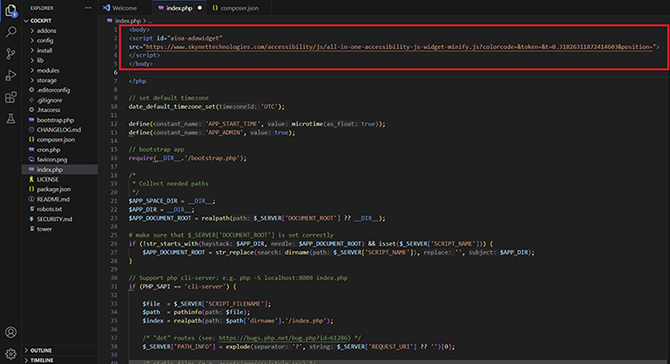 Cockpit web accessibility widget installation - All In One Accessibility