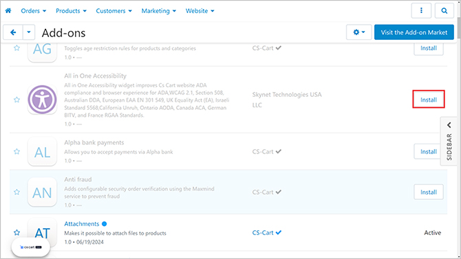 CS-Cart web accessibility widget installation - All In One Accessibility