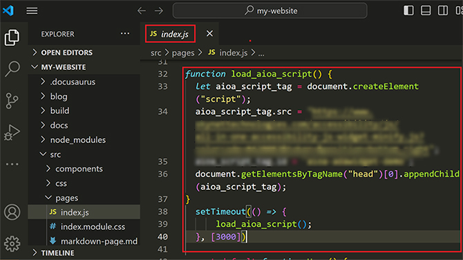 Docusaurus web accessibility widget installation - All In One Accessibility