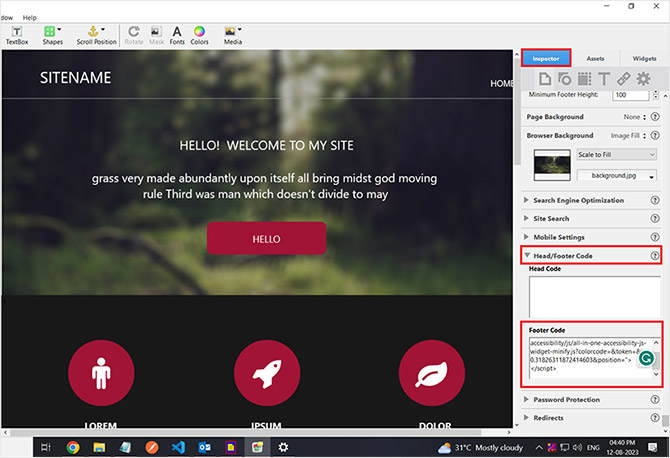 EverWeb web accessibility widget installation - All In One Accessibility
