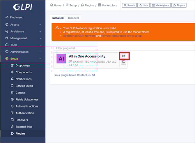 GLPI web accessibility widget installation - All In One Accessibility