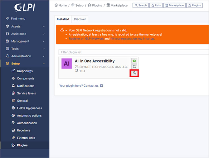 GLPI web accessibility widget installation - All In One Accessibility