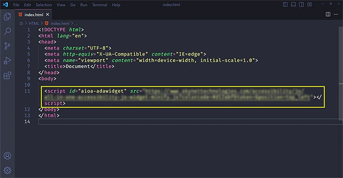HTML CSS Accessibility Widget Installation - All In One Accessibility