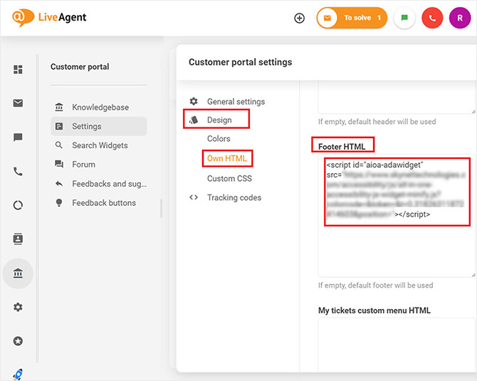 LiveAgent web accessibility widget installation - All In One Accessibility