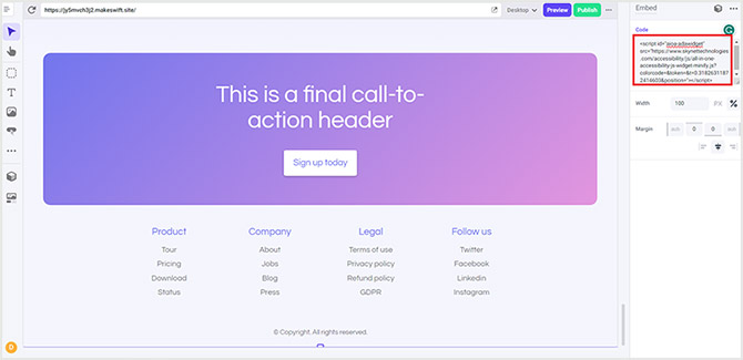 Makeswift web accessibility widget installation - All In One Accessibility