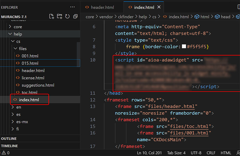 Mura CMS web accessibility widget installation - All In One Accessibility