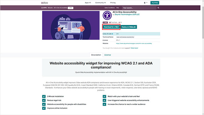 Odoo web accessibility widget installation - All In One Accessibility