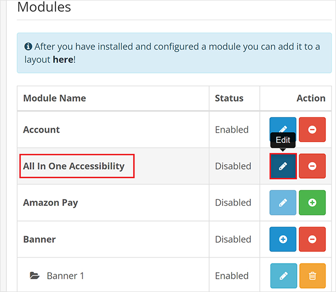 OpenCart ADA WCAG Accessibility widget installation