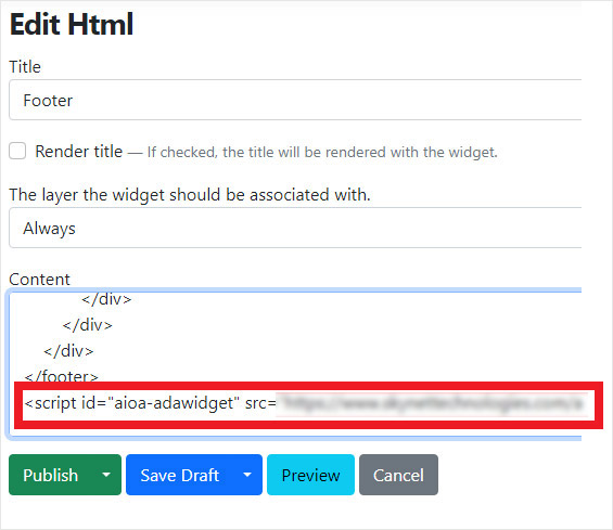 Orchard Core web accessibility widget installation