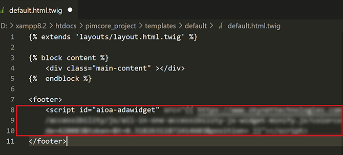 Pimcore Accessibility widget installation - All In One Accessibility