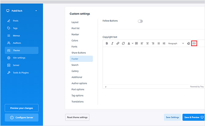 Publii web accessibility widget installation - All In One Accessibility