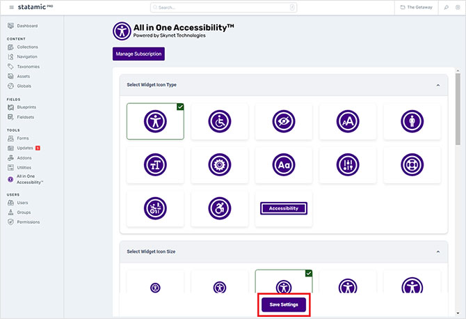 Statamic web accessibility widget installation - All In One Accessibility