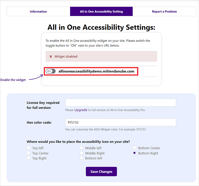 Tiendanube web accessibility widget installation - All In One Accessibility