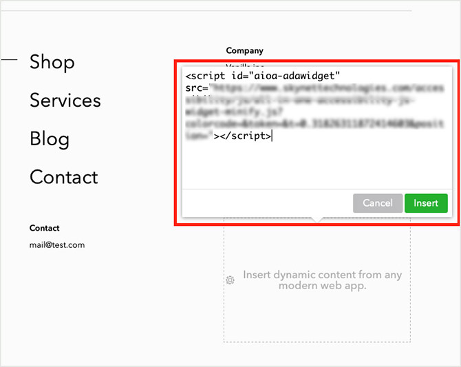 Voog web accessibility widget installation - All In One Accessibility