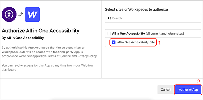 Webflow ADA and WCAG Accessibility widget installation