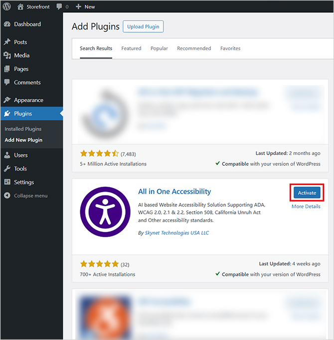 WP Accessibility Widget Installation - All In One Accessibility