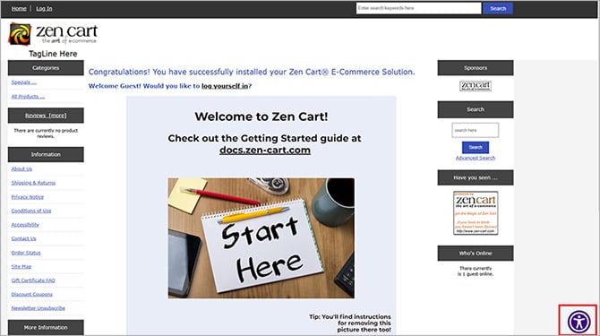 Zen Cart web accessibility widget installation - All In One Accessibility