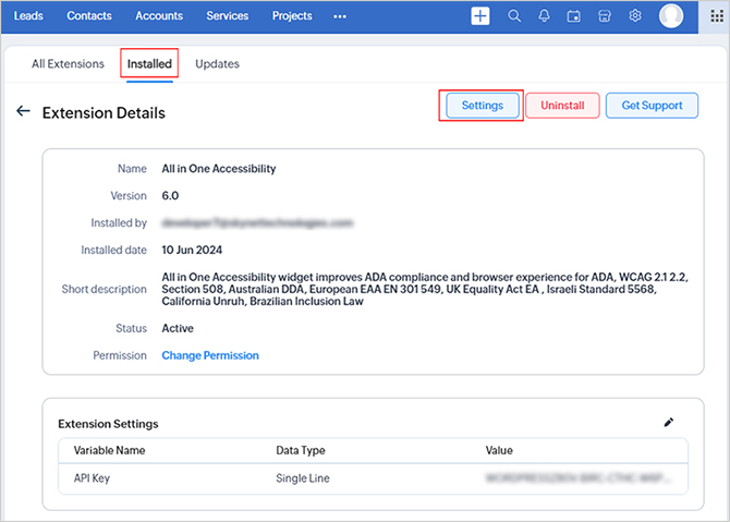 Zoho CRM web accessibility widget installation - All In One Accessibility