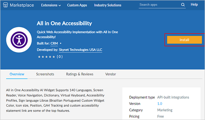 Zoho web accessibility widget installation - All In One Accessibility