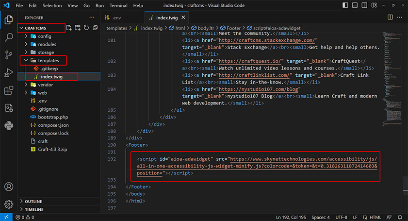 Craft CMS web accessibility widget installation - All In One Accessibility