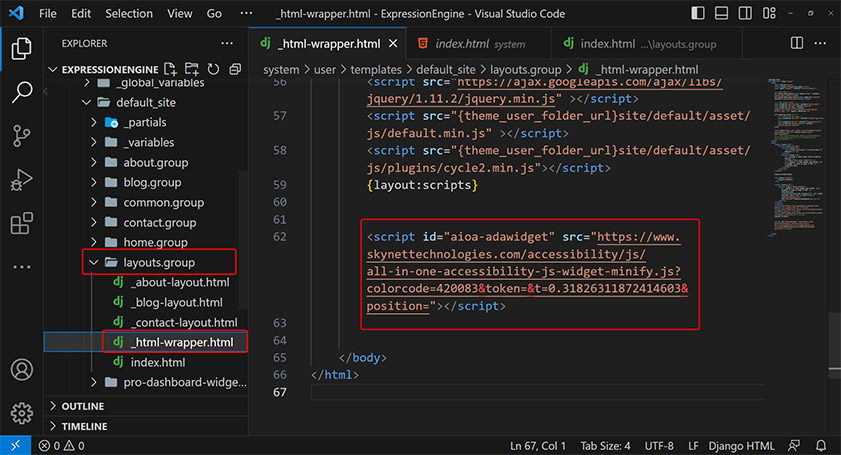 ExpressionEngine web accessibility widget installation - All In One Accessibility