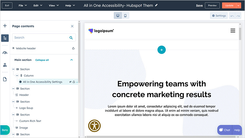 HubSpot ADA WCAG Accessibility Widget Installation