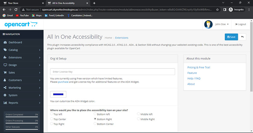 OpenCart ADA WCAG Accessibility widget installation